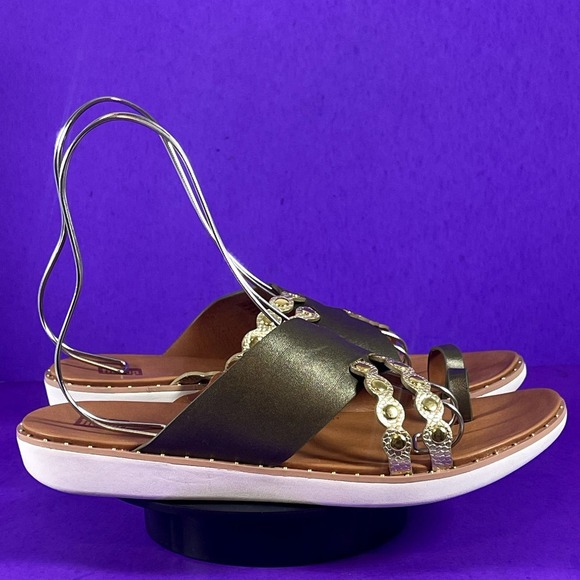 Fitflop | Shoes | Fitflop Womens Greengold Scallop Leather Slide Toe ...